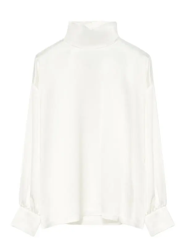 Fabiana Filippi Long-sleeve High-neck Satin Blouse - White