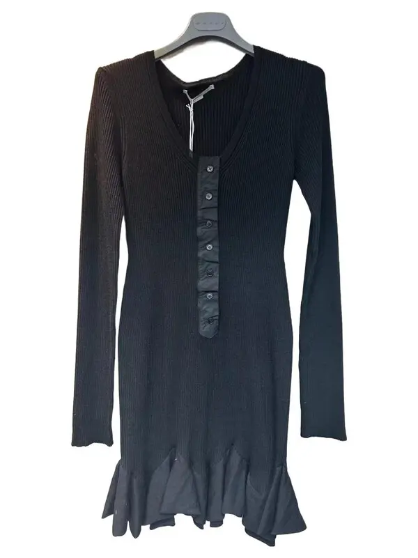 Stella McCartney Ribbed Knit Dress With Lotus Leaf Hem - Black