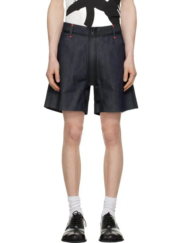 WALTER VAN BEIRENDONCK Embossed Logo Denim Shorts - Blue
