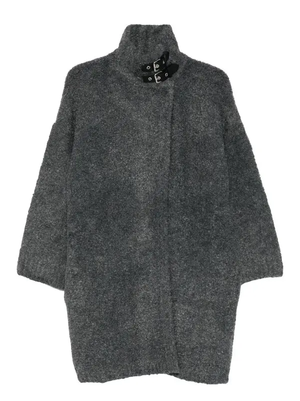 Liu Jo Buckled Collar Knitted Coat - Black