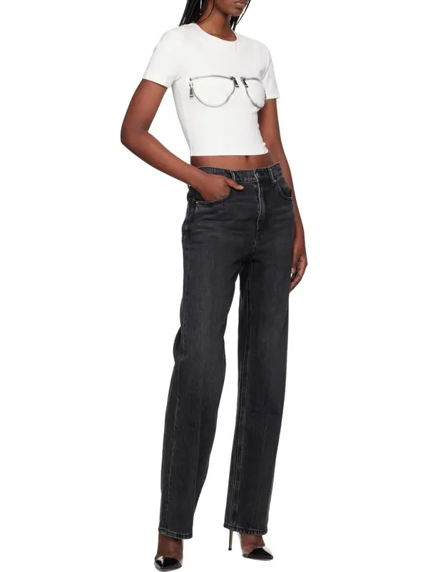 AREA Zipper Bustier Cup Cropped T-shirt - White