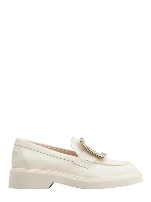ROGER VIVIER Viv' Rangers" Leather Loafers With Metal Buckle - Cream