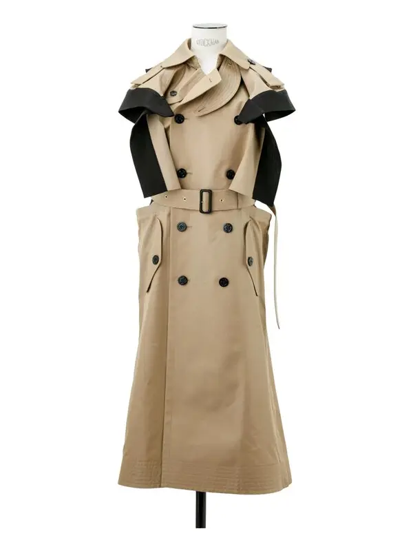 Sacai Double-breasted Patchwork Trench Coat - Camel  Black