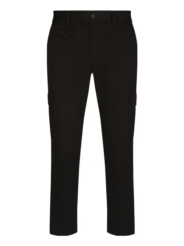 Dolce & Gabbana Cropped Cargo Trousers With Logo Plaque - Black