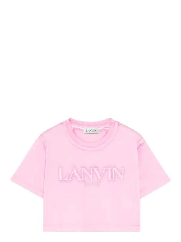 LANVIN Embroidered Round Neck Cropped T-shirt - Pink