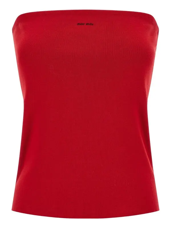 Miu Miu Cotton Knit Off-the-shoulder Tube Top - Red