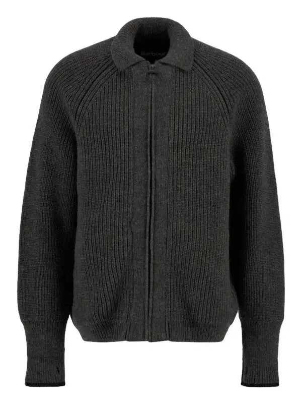 Barbour Zip-fastening Ribbed-knit Cardigan - Olive Ink