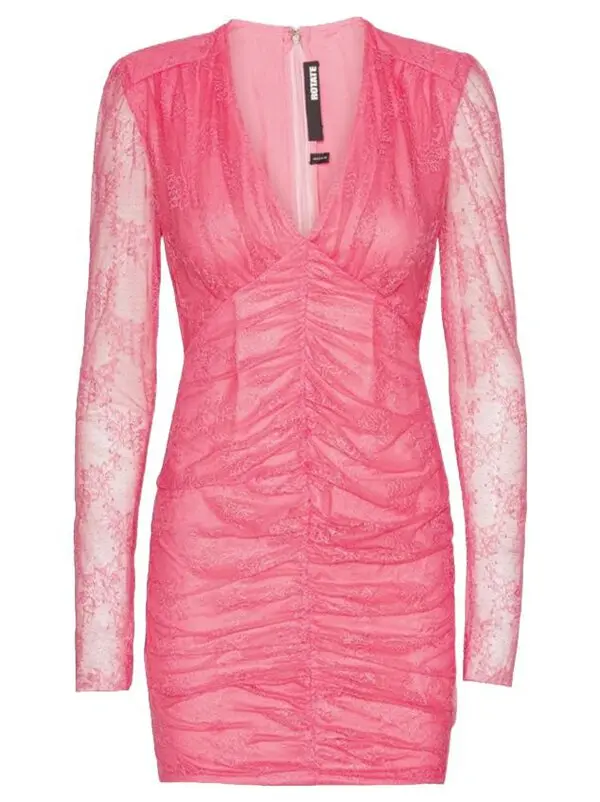 ROTATE BY BIRGER CHRISTENSEN Lace Mini Long Sleeve Dress - Pink