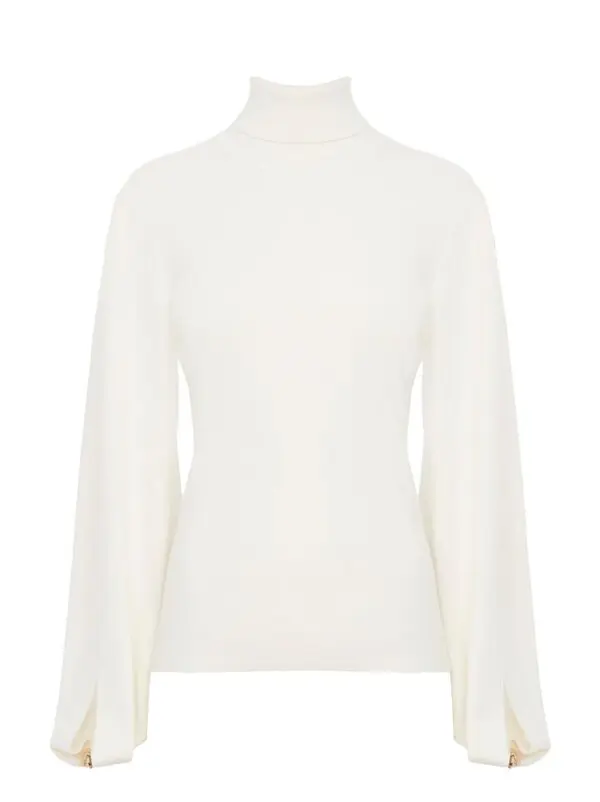 Chloé Mock Neck Knitted Jumper With Button Detail Cuffs - White