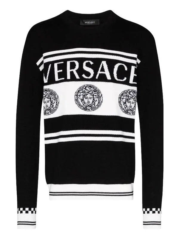 Versace Intarsia-knit Logo Jumper - Black