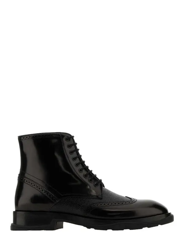 Alexander McQueen Low Block Heeled Lace-up Boots - Black