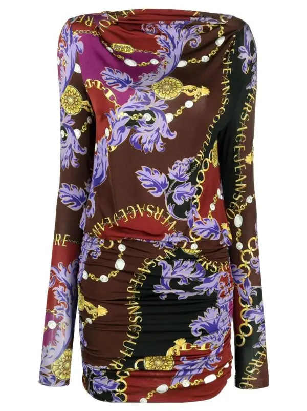 Versace Barocco Print Long Sleeve Minidress - Multicolor