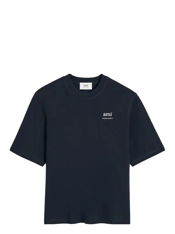 Ami Logo Printed Crewneck T-shirt - Navy Blue