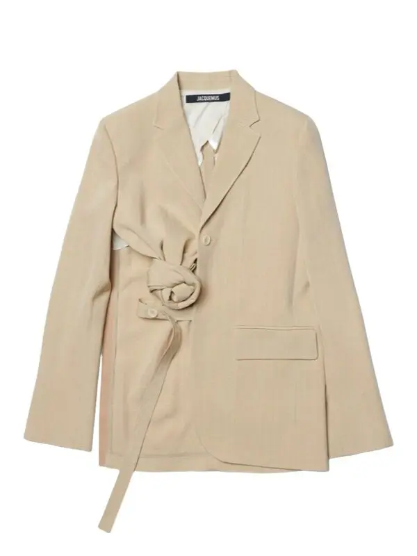 Jacquemus Asymmetric Cropped Blazer With Knot Detail - Nude