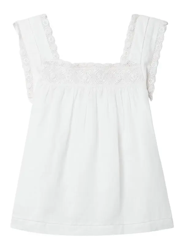 DÔEN Sleeveless Square Neck Crochet Trim Top - White