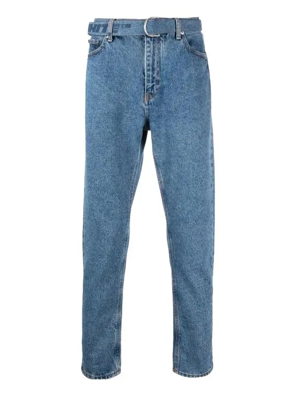 Off-White Belted Straight Leg Cropped Jeans - Blue