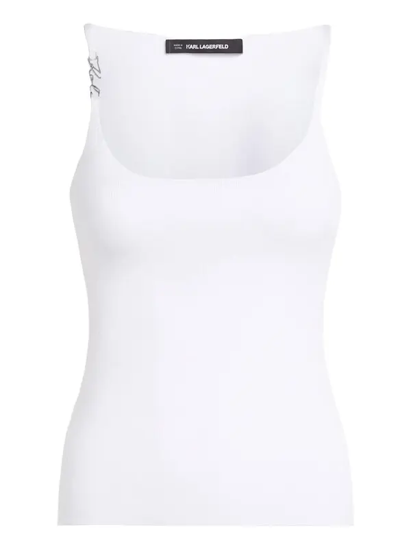 Karl Lagerfeld Sleeveless Knitted Tank Top With Signature Charm - White