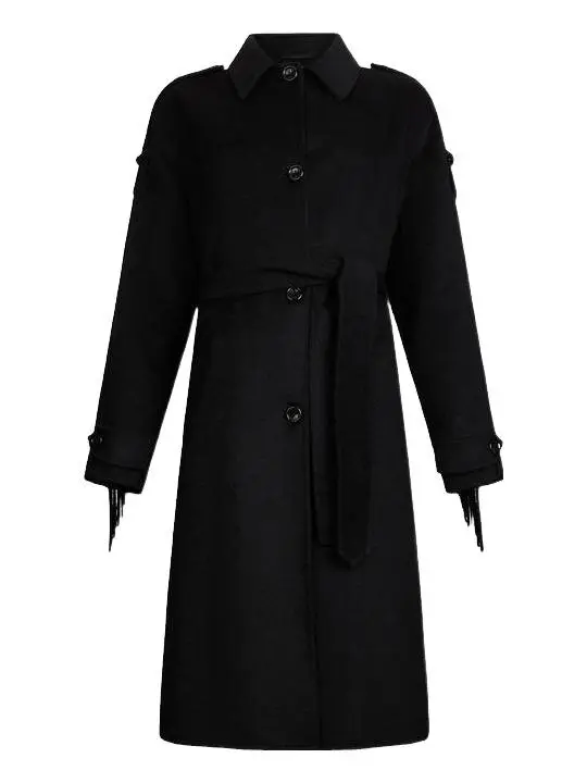 Liu Jo Belted Single-breasted Coat With Tassels - Black