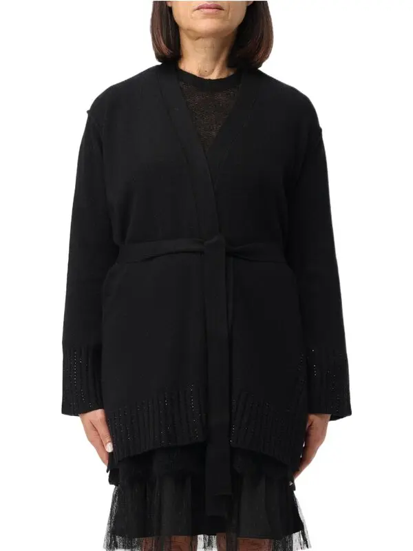 TWINSET Logo Plaque Rhinestone Embellished Cardigan - Black