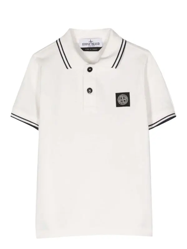 Stone Island Logo Patch Cotton Polo Shirt - White
