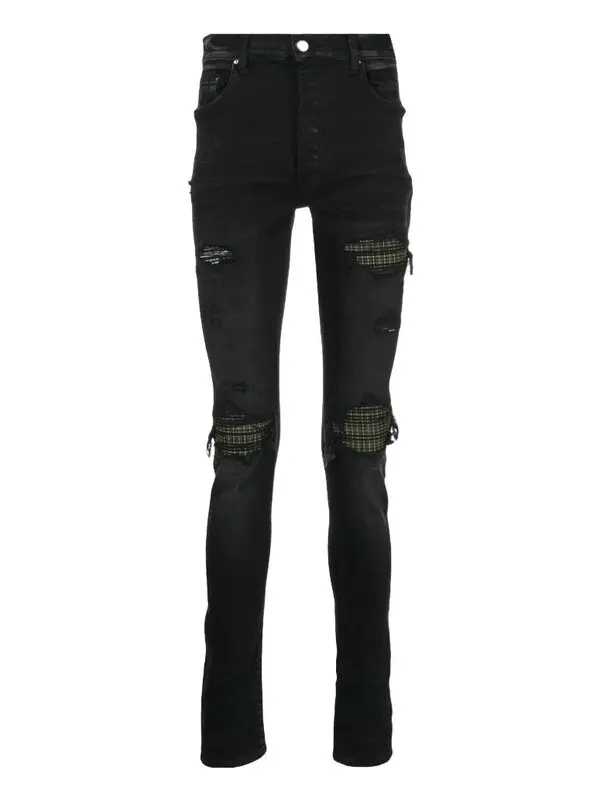 Amiri Skinny Ripped Jeans With Plaid Detail - Black