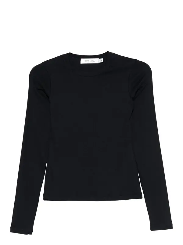 AYA MUSE Long-sleeve Ribbed Knit T-shirt - Midnight Blue