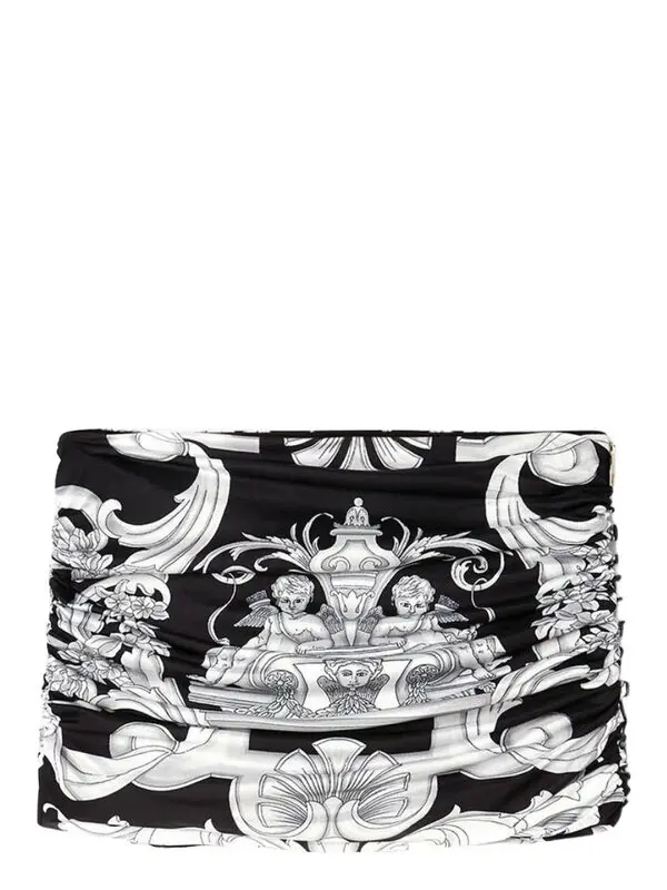Versace Graphic Printed Ruched Mini Skirt - White