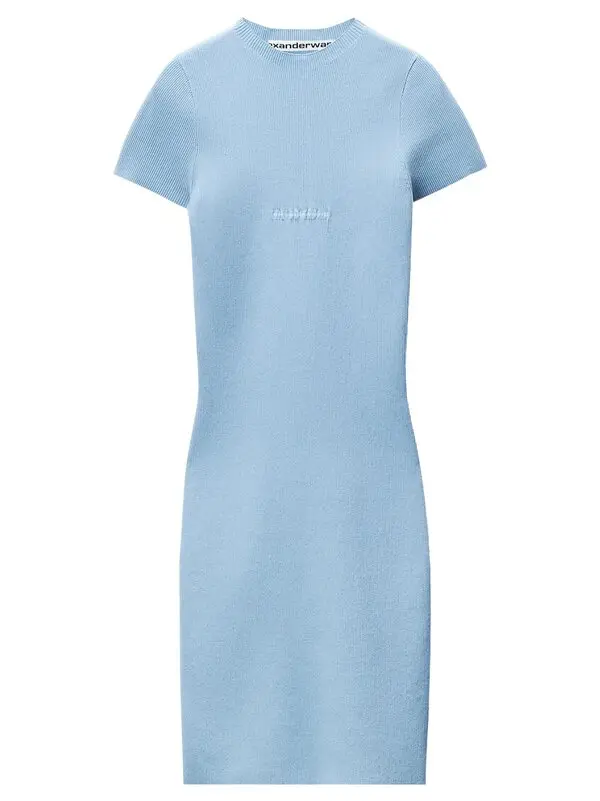 Alexander Wang Jacquard Logo Short Sleeve Mini Dress - Light Blue