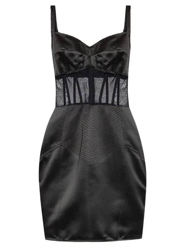 Dolce & Gabbana Boned Bodice Panelled Mini Satin Dress - Black