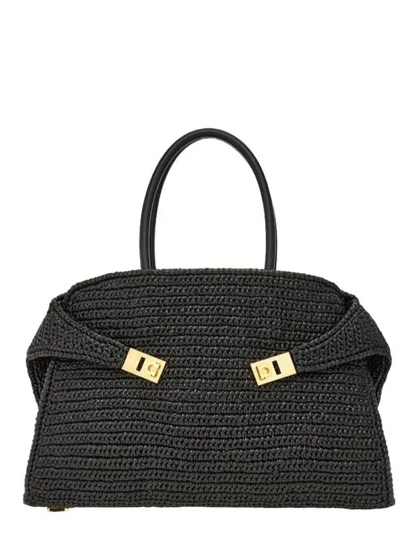 FERRAGAMO Woven Top Handle Handbag - Black