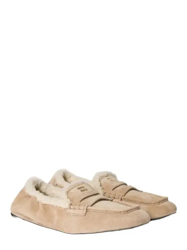 Miu Miu Suede Loafers With Fur Trim - Nude