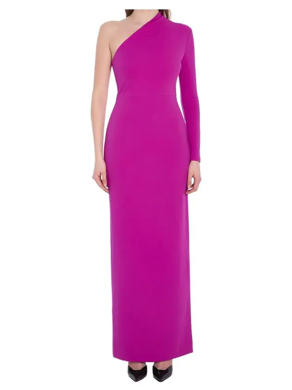 Solace London Asymmetrical One-shoulder Maxi Dress With Slit - Fuchsia