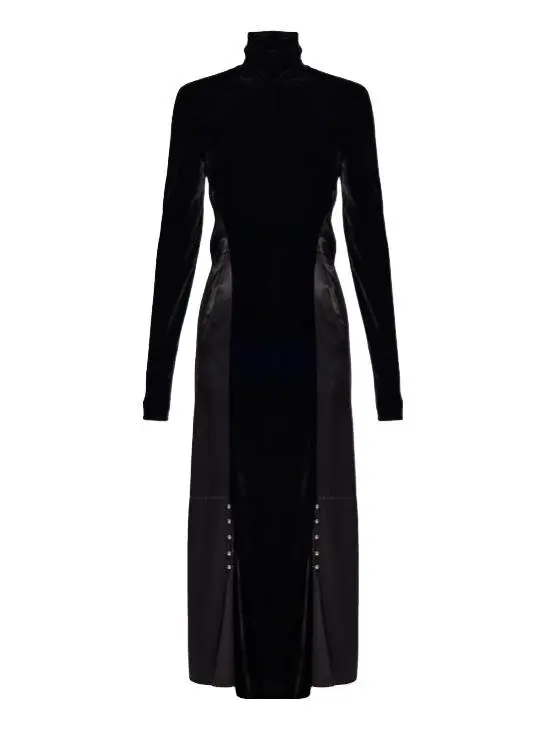 LANVIN Velvet-panel Open-back Turtleneck Dress - Black