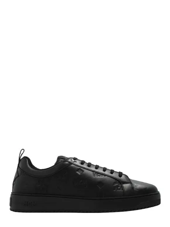 Mcm Embossed Lace-up Low-top Sneakers - Black