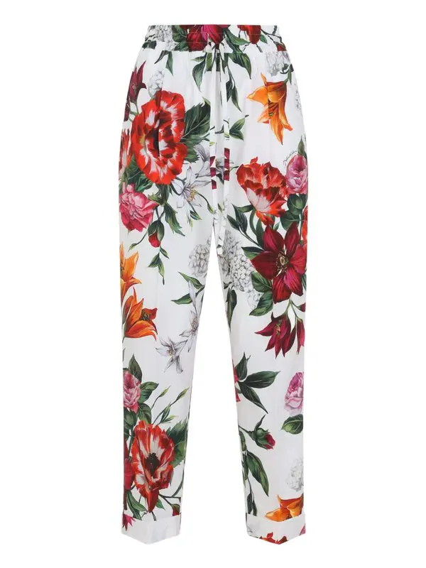 Dolce & Gabbana Floral Print Straight Leg Pants - White