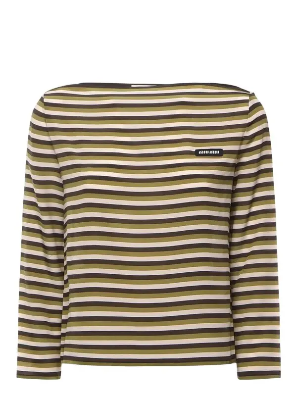 Miu Miu Striped Logo Patch T-shirt - Green