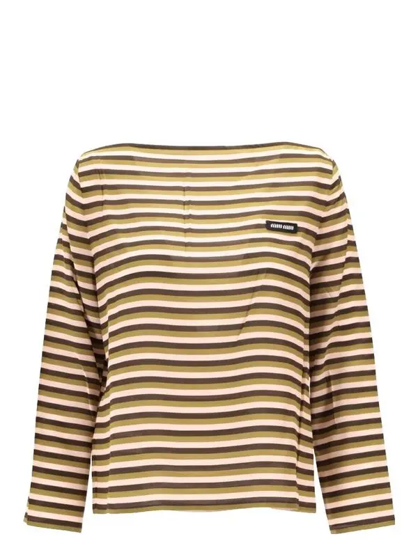 Miu Miu Striped Logo-patch T-shirt - Multi-color