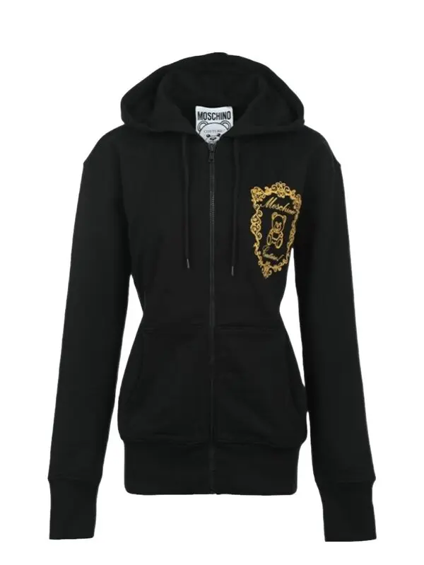Moschino Patch Full Zip Hoodie - Black