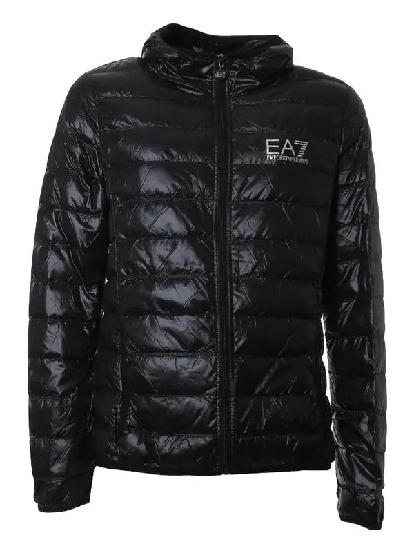 EA7 Quilted Down Jacket With Logo Detail - Black
