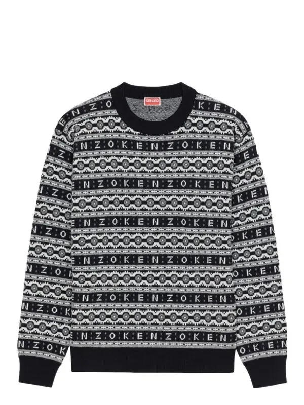 Kenzo Logo Jacquard Knit Long-sleeved Jumper - Black