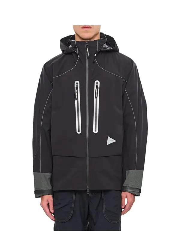 AND WANDER Logo Printed Hooded Jacket - Black