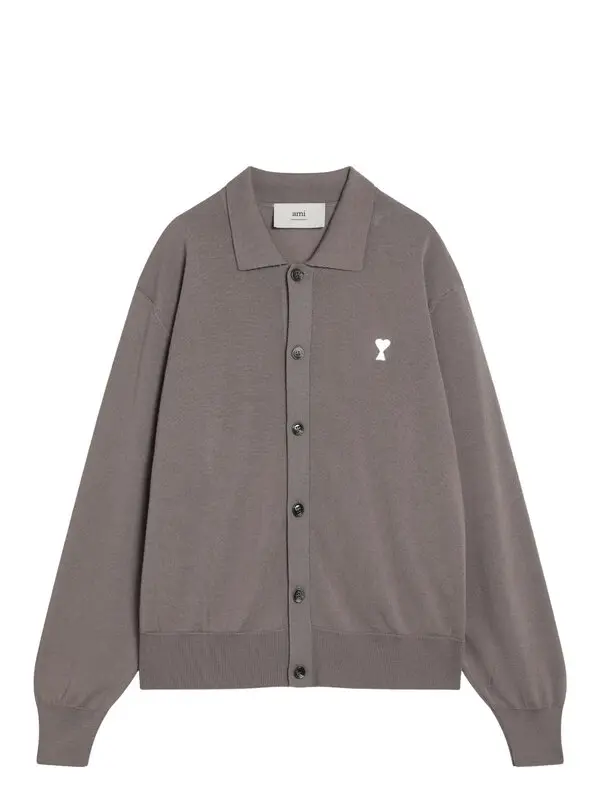 AMI Paris De Coeur Knitted Cardigan - Grey