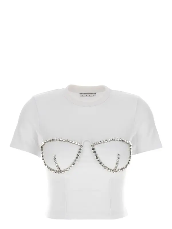 AREA Crystal-embellished Cropped T-shirt - White