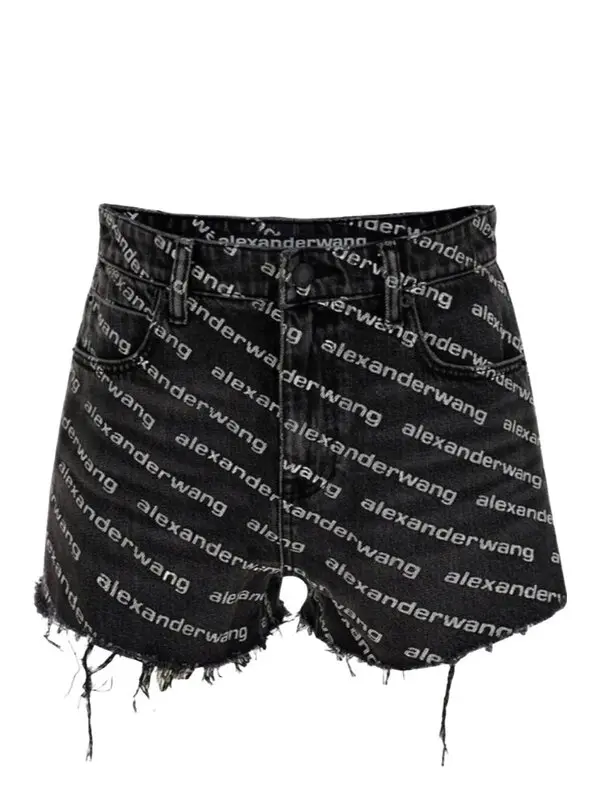 Alexander Wang Printed Logo Denim Shorts - Gray