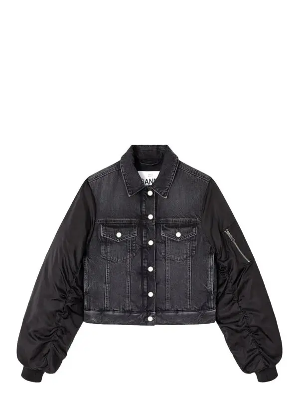 GANNI Denim Jacket With Contrast Sleeves - Black Washed