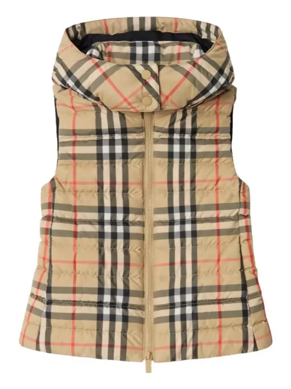 Burberry Hooded Checked Puffer Waistcoat - Nude