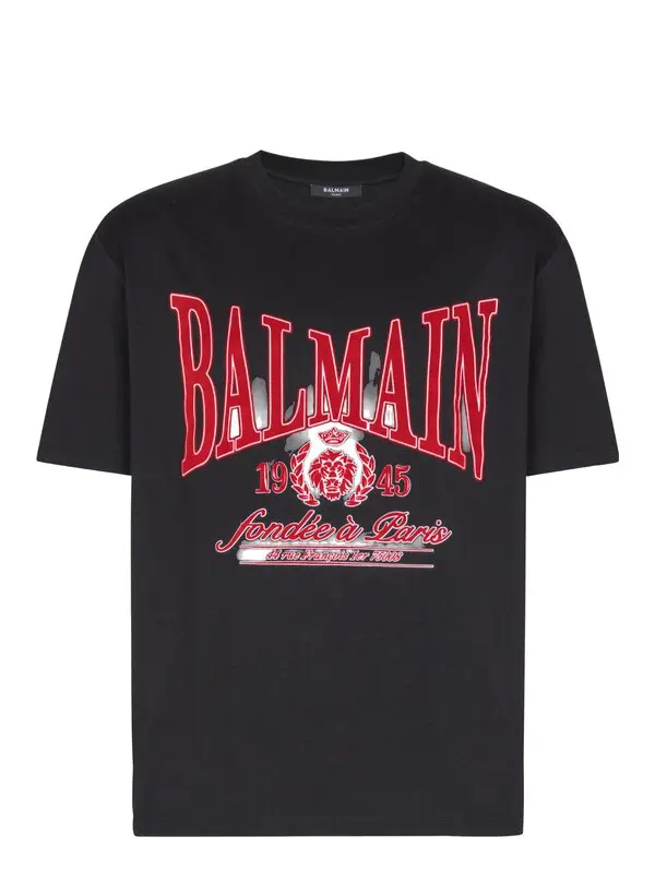 Balmain Flocked College Print Short-sleeved T-shirt - Black