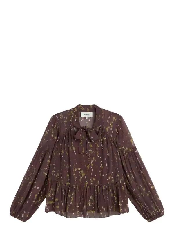 Ba&sh Floral Print Pussy Bow Tiered Blouse - Brown