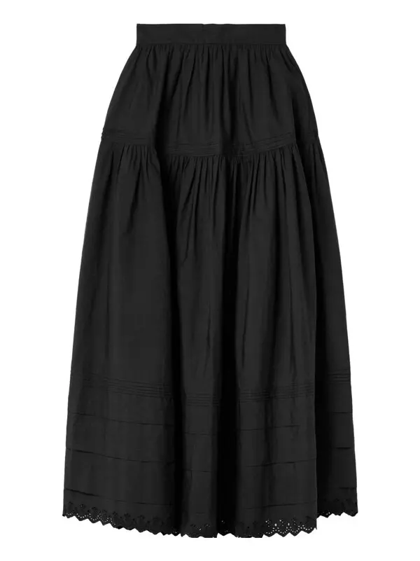 DÔEN High Waist Scalloped Cotton Skirt - Black