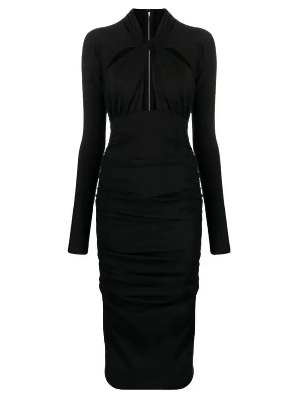 Dolce & Gabbana Long-sleeved Cut-out Midi Dress - Black